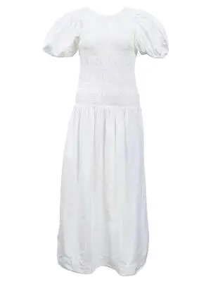 GANNI Smocked Midi Dress - White