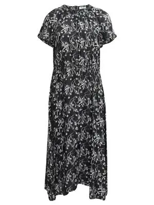Kenzo Gathered Printed Midi Dress - Black