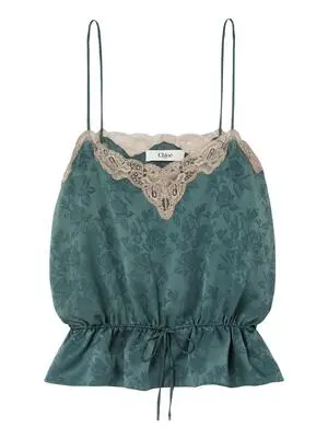 Chloé Lace-trimmed Silk-jacquard Camisole - Green