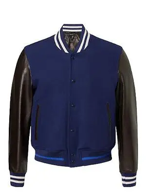 TOM FORD Varsity Leather-sleeves Wool Jacket - Ocean Cavern