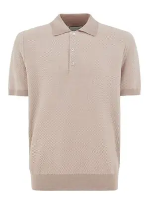 Canali Microstructured Cotton Polo Shirt With Plain-knit Collar - Beige