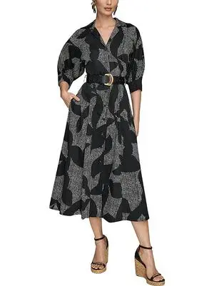 Donna Karan New York Sleeveless Belted Midi Dress - Black/ Sand