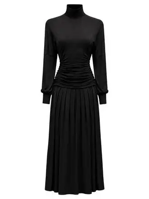 GANNI Long Dress With High Neck - Black