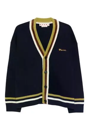 Marni Embroidered Striped Cardigan - Blue