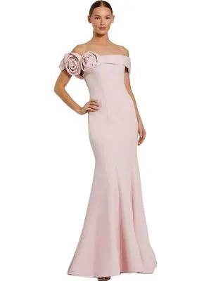 Mac Duggal Off The Shoulder Crepe Mermaid Gown - Pink