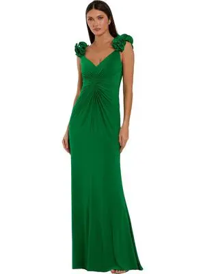 Mac Duggal Sleeveless V-neck Gown With Ruffled Straps - Spring Green