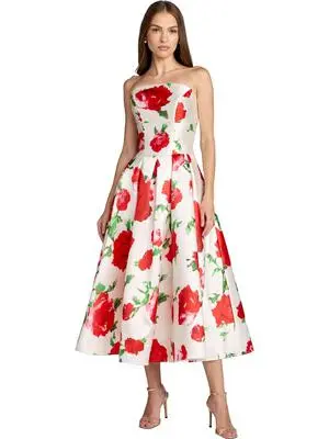 Mac Duggal Floral-printed A-line Midi Dress - Rose Multi