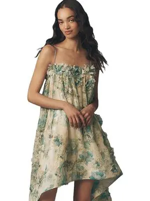 Bhldn 3-d Floral High-low Hem Dress - Green Floral