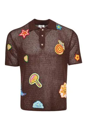 Casablanca Crochet Polo With Patches - Brown