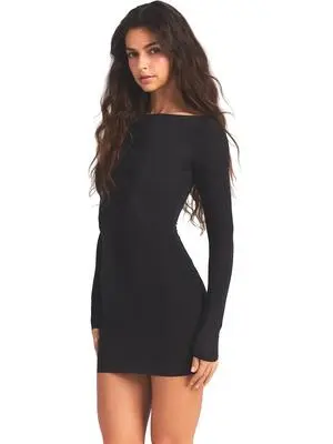 SKIMS Milky Sheer Boatneck Mini Dress - Obsidian