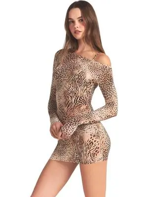 SKIMS Milky Sheer Boatneck Mini Dress - Sand Multi Animal