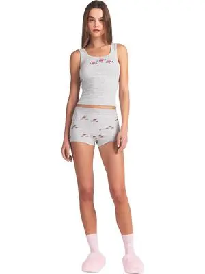 SKIMS Cotton Rib Tank And Short Set - Light Heather Grey Triple Hearts