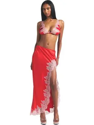 SKIMS Silk Lace Slip Midi Skirt - Ruby Contrast