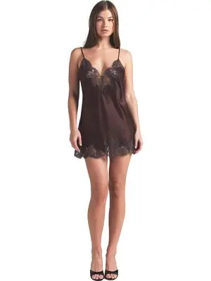 SKIMS Silk Lace Mini Slip Dress - Espresso Contrast