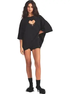 SKIMS Worn In Jersey Heart Oversized T-shirt - Washed Onyx
