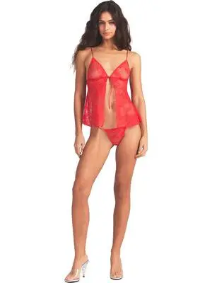 SKIMS Ultra Fine Lace Tie Front Cami Top - Ruby