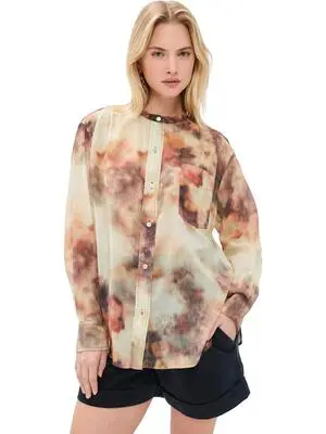 Isabel Marant Mexika Ikat-print Voile Blouse - Beige