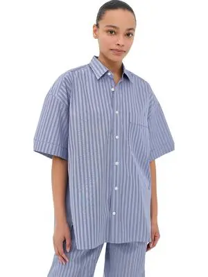 NACKIYE Striped Cotton Shirt - Blue Navy Stripe