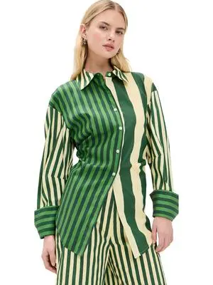 SIMONMILLER Loch Poplin Button-up Top - Green Stripe Combo