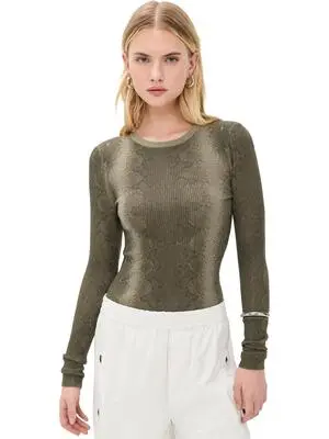 PEACHY DEN Thermal Long Sleeve Top - Olive Python