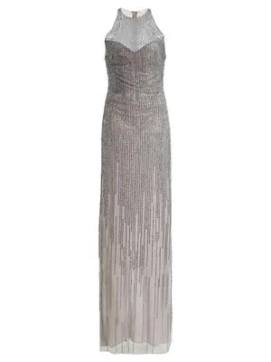 Monique Lhuillier Halter Embroidered Gown - Silver