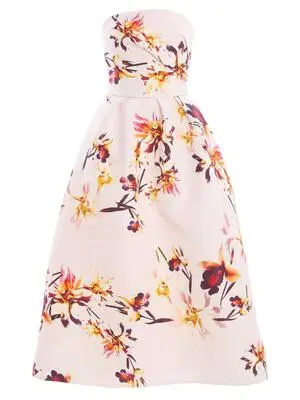 MONIQUE LHUILLIER Strapless Floral Print Dress