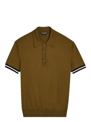 TOM FORD Striped-trim Cotton And Silk-blend Polo Shirt - Olive