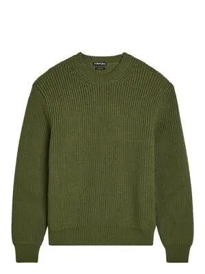 TOM FORD Ribbed Crew-neck Wool Jumper - Olive