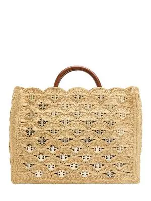 Rabanne Embellished Raffia Tote Bag - Natural