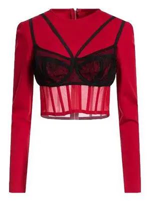 Dolce & Gabbana Cropped Top With Jersey And Lace Detailing - Red