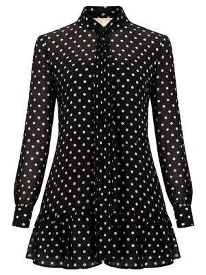 Michael Kors Polka-dot Mini Dress With Ruffle Hem - Black