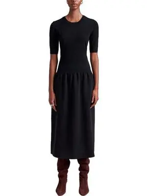 LA LIGNE Sloane Knit Bodice Crepe Dress - Black