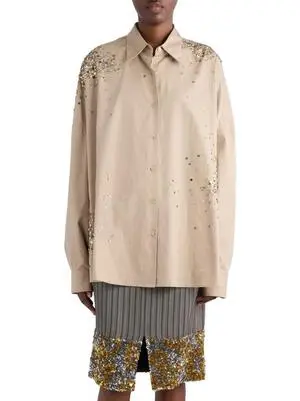 Dries Van Noten Firework Embroidered Cotton Poplin Shirt - Sand