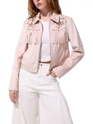AZALEA WANG Fringe Faux Suede Jacket - Blush