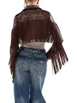 AZALEA WANG Reece Fringe Jacket - Brown