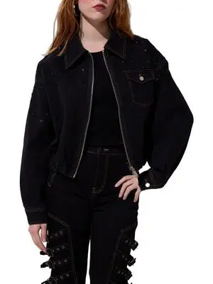 AZALEA WANG Embellished Denim Jacket - Black