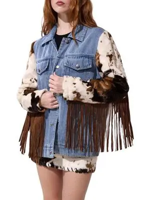 AZALEA WANG Lila Fringe Jacket - Denim