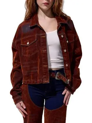 AZALEA WANG Velvet Denim Boxy Jacket - Burnt Orange