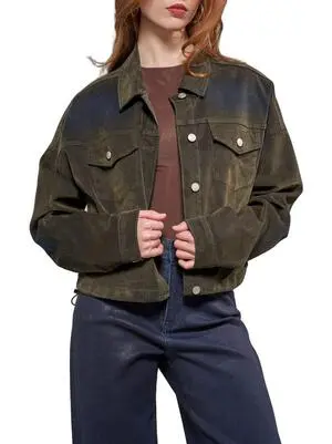 AZALEA WANG Velvet Denim Boxy Jacket - Olive