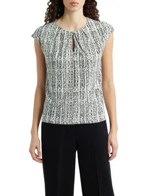 Anne Klein Pleated Sleeveless Top - Soft Aloe Multi