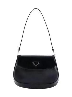 Prada Cleo Flap Spazzolato Leather Shoulder Bag - Black