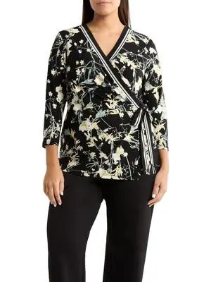 Anne Klein Leo Border Print Wrap Top - Anne Black Multi