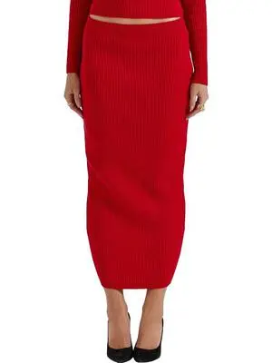 House Of Cb Lourdes Ribbed Maxi Skirt - Blood Red