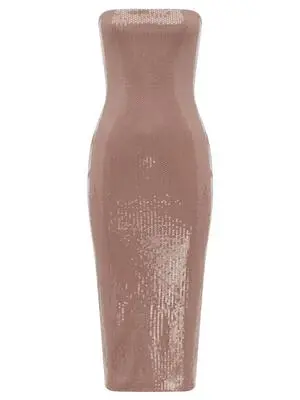 Alex Perry Sequin Strapless Midi Dress - Nude