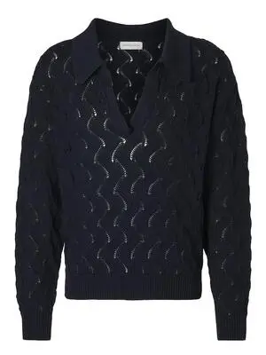 Dries Van Noten Open-knit Cotton Polo Sweater - Blue