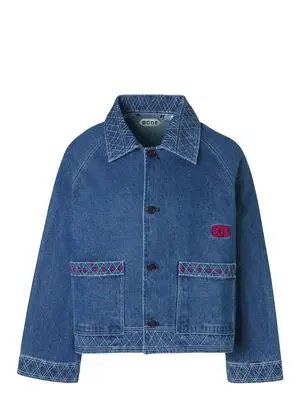 BODE Embroidered Wool And Cotton Denim Jacket - Blue
