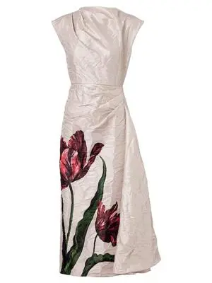 Erdem Floral Draped Satin Midi Dress - Pink