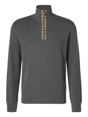 Burberry Wool Half-zip Sweater With Mock Neck - Grey