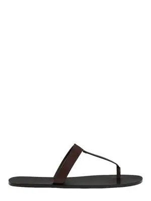 Saint Laurent Cassandre Leather Thong Sandals - Brown