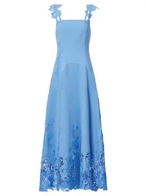 Oscar De La Renta Wool-blend Guipure Midi Dress - Blue